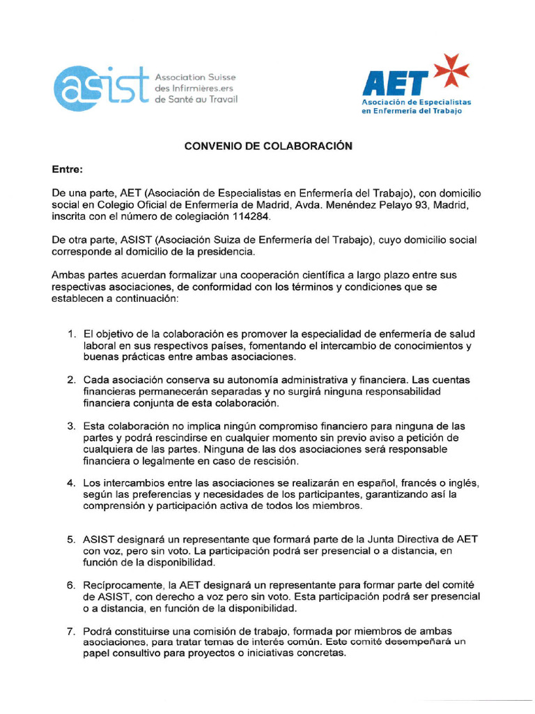 Acuerdo Firmado - Aet - Asist | PDF