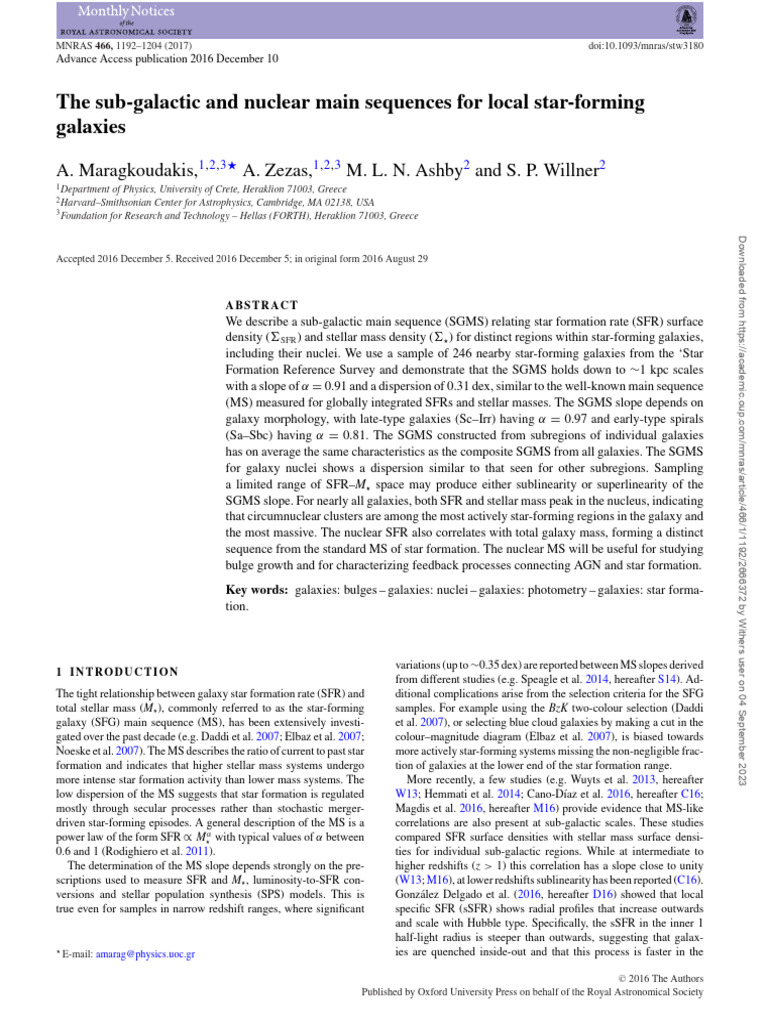 1 - The Sub-Galactic and Nuclear Main Sequences For Local Star-Forming ...
