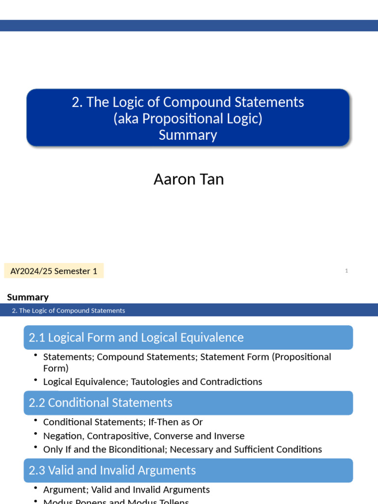 Lecture02 LogicOfCompoundStatements Summary | PDF | Argument | If And ...