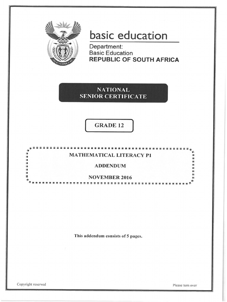 Mathematical Literacy Maths Lit Dbe NSC Grade 11 Past Exam Papers 2016 ...