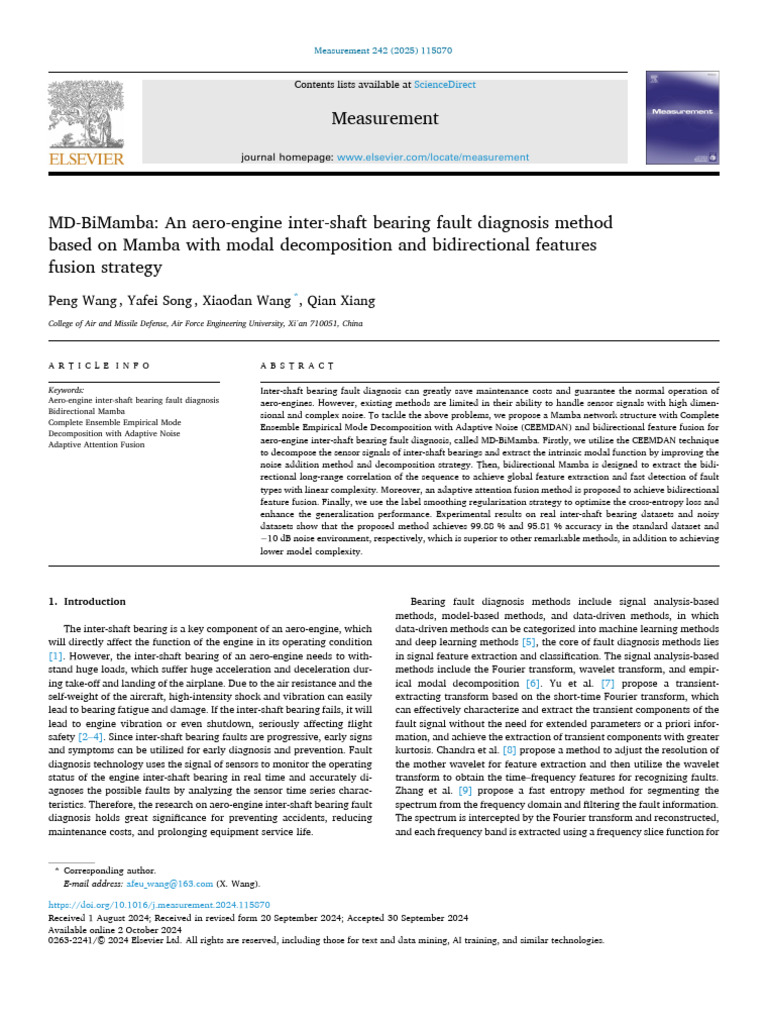 MD-BiMamba an Aero-Engine Inter-shaft Bearing Fault Diagnosis Method ...