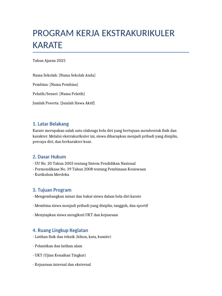 Program Kerja Ekskul Karate 2025 | PDF