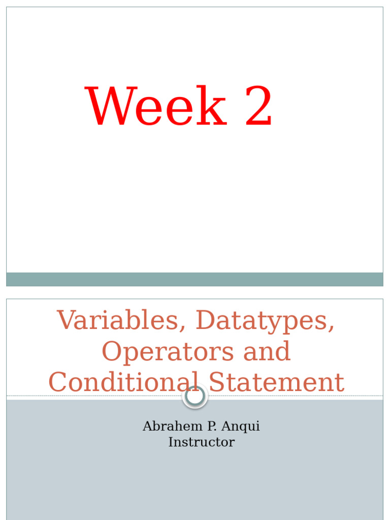 OOP LEC 2 Variables Datatypes Operators and If Statement | PDF | Data Type | Variable (Computer ...