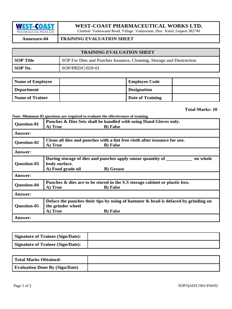 Annexure-04 - Training Evaluation Sheet | PDF