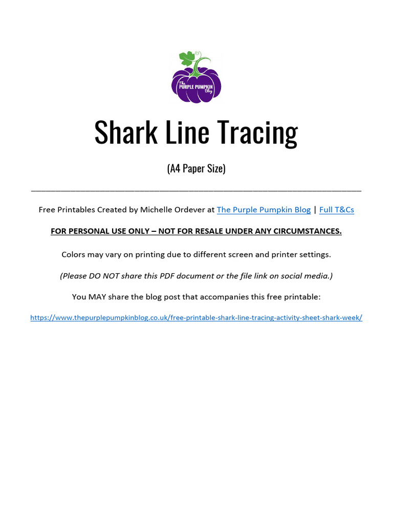 Shark Line Tracing Worksheet | PDF