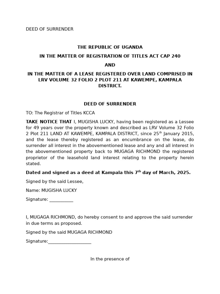 Deed of Surrender | PDF