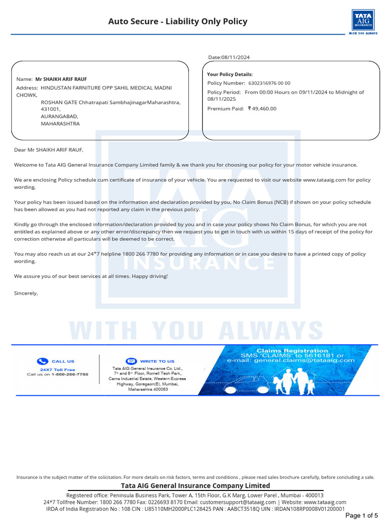 MR Shaikh Arif Rauf | PDF | Insurance | Driving