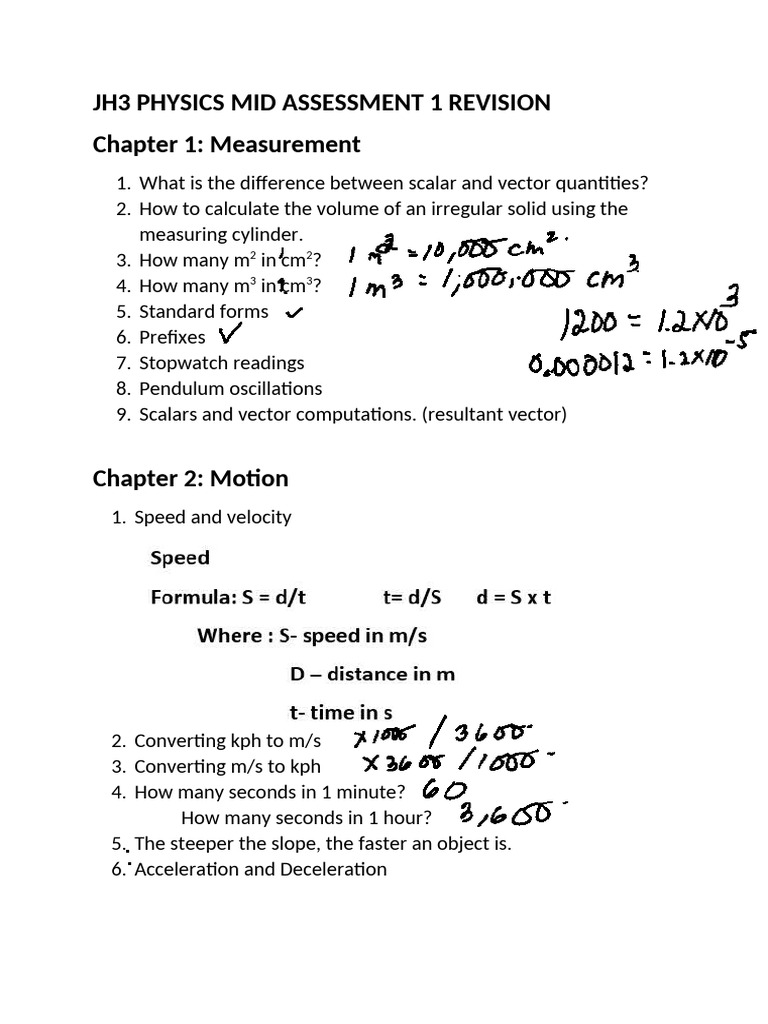 Jh3 Physics Mid Assessment 1 Revision | PDF