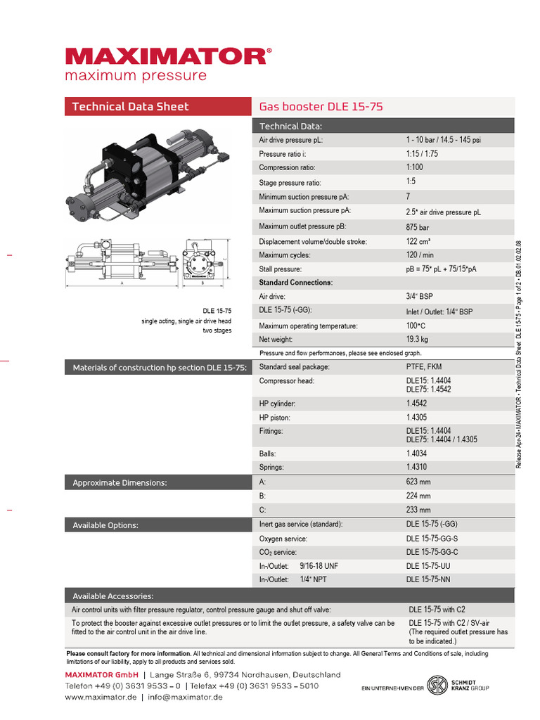 DLE 15-75 Gas Booster Specifications | PDF | Pressure | Mechanical ...