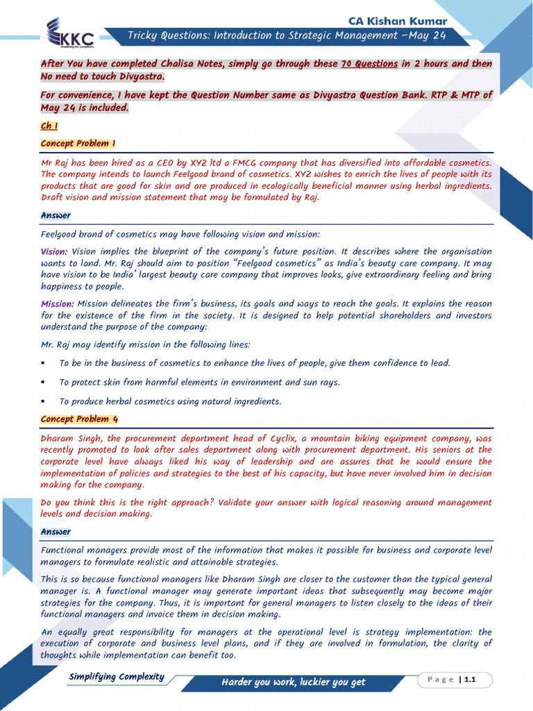 SM 70 Tricky Questions - May 24 | PDF | Strategic Management ...