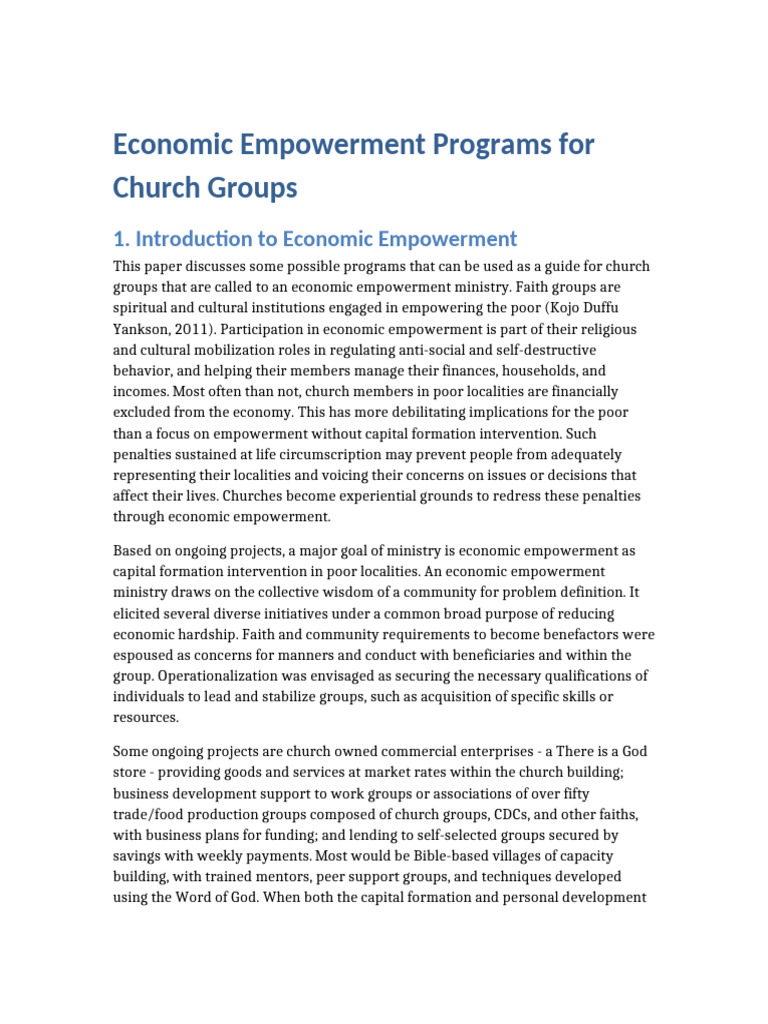 Economic Empowerment Programs For Church Groups | PDF | Non ...