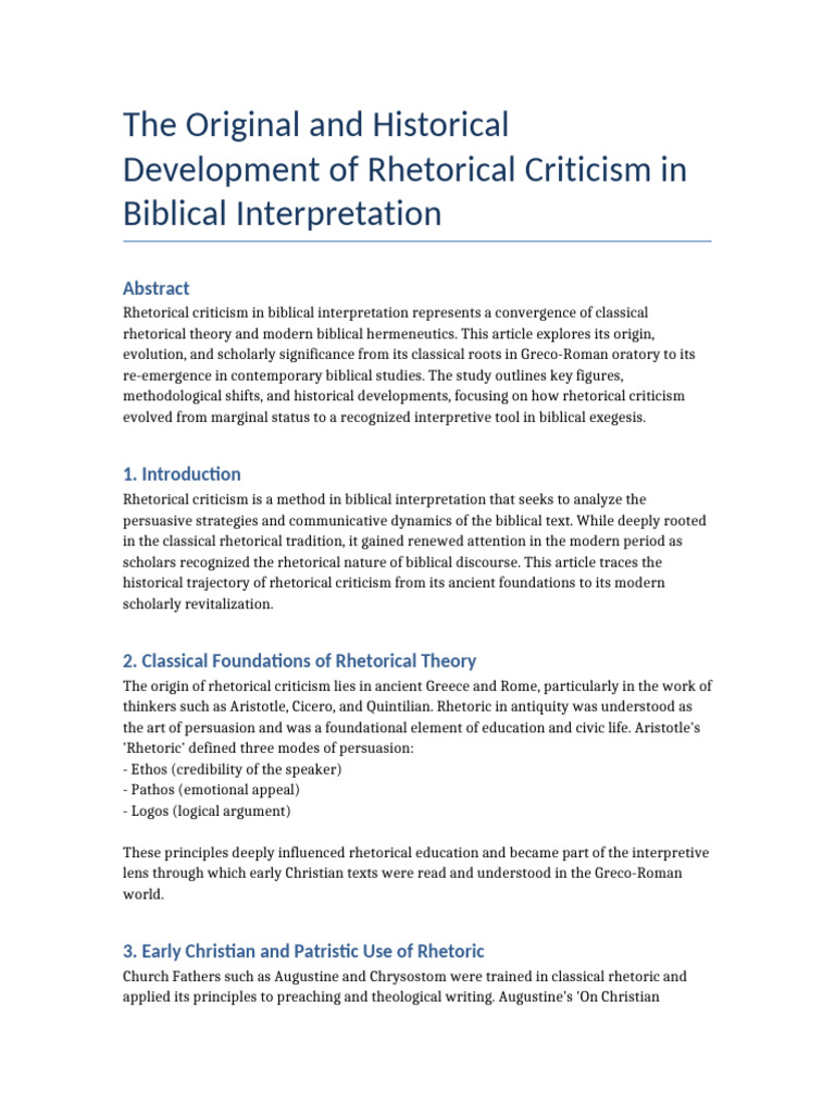 Historical Development of Rhetorical Criticism Biblical Interpretation ...