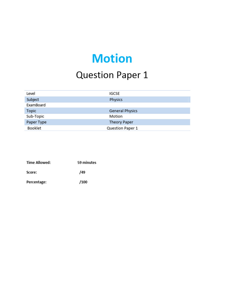 12.1-Motion-Cie Igcse Physics Ext-Theory-qp 2 1751880680 | PDF | Speed | Acceleration