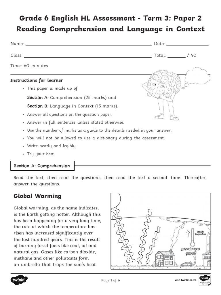 Grade 6 English HL Term 3 Assessment | PDF | Climate Change | Earth ...