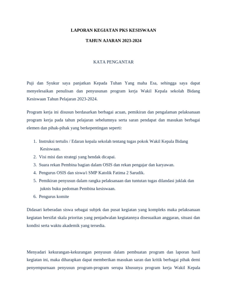 Laporan Kegiatan PKS Kesiswaan 2024,2025 | PDF