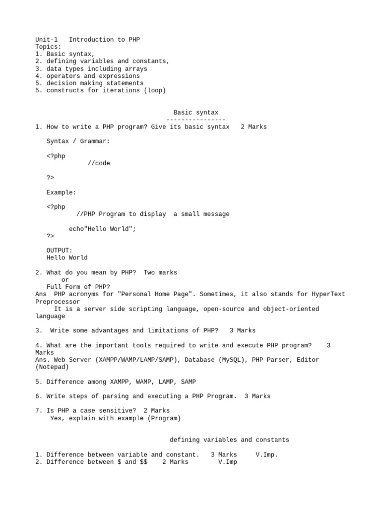 Unit-1 Introduction To PHP | PDF | Php | Computing