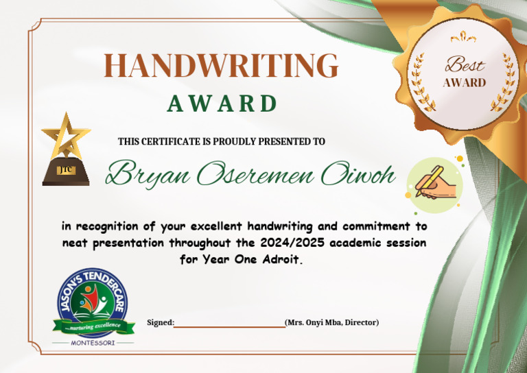 Handwriting Award 1 | PDF