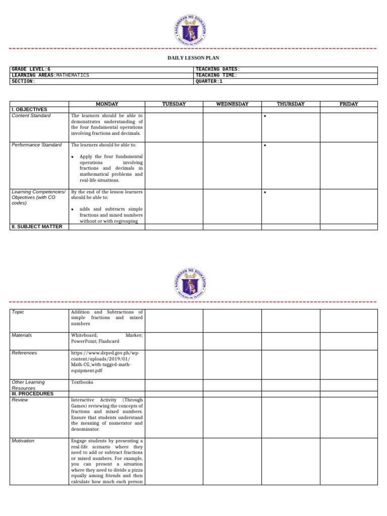Elementary (MATH) - LESSON-PLAN | PDF | Learning | Cognition