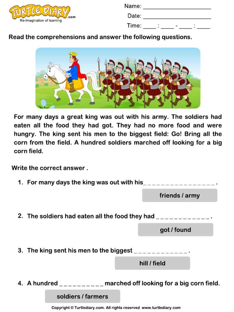 Reading Comprehension King and His Army | PDF