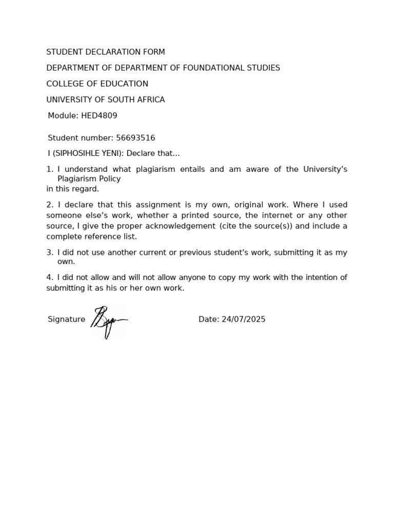 Students Declaration Form (Ass3) | PDF