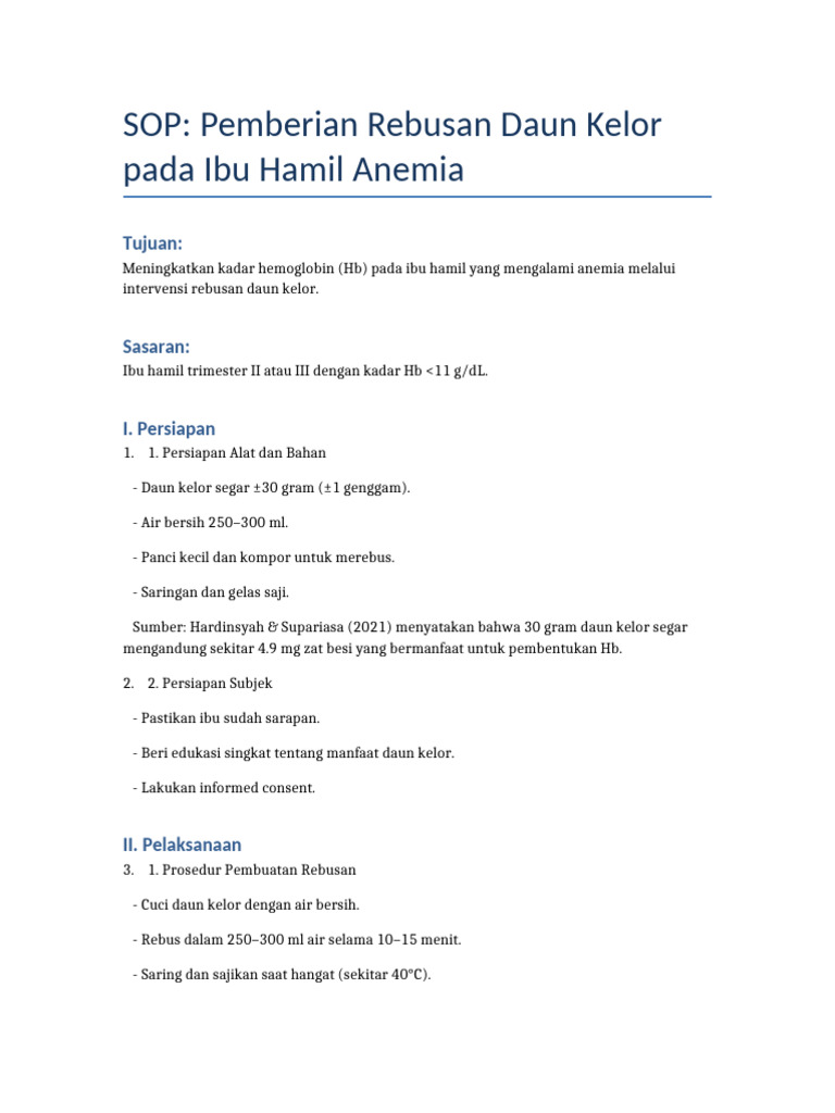 SOP Rebusan Daun Kelor | PDF
