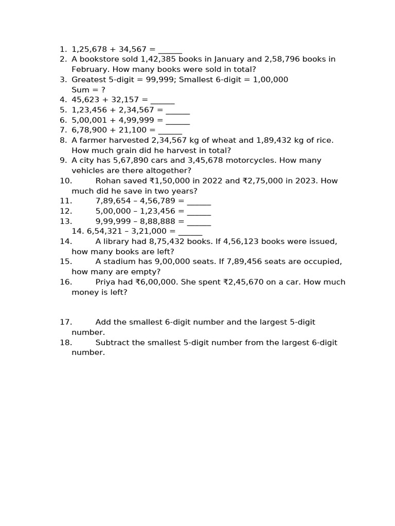 Class 2 Addition and Subtraction Quiz | PDF