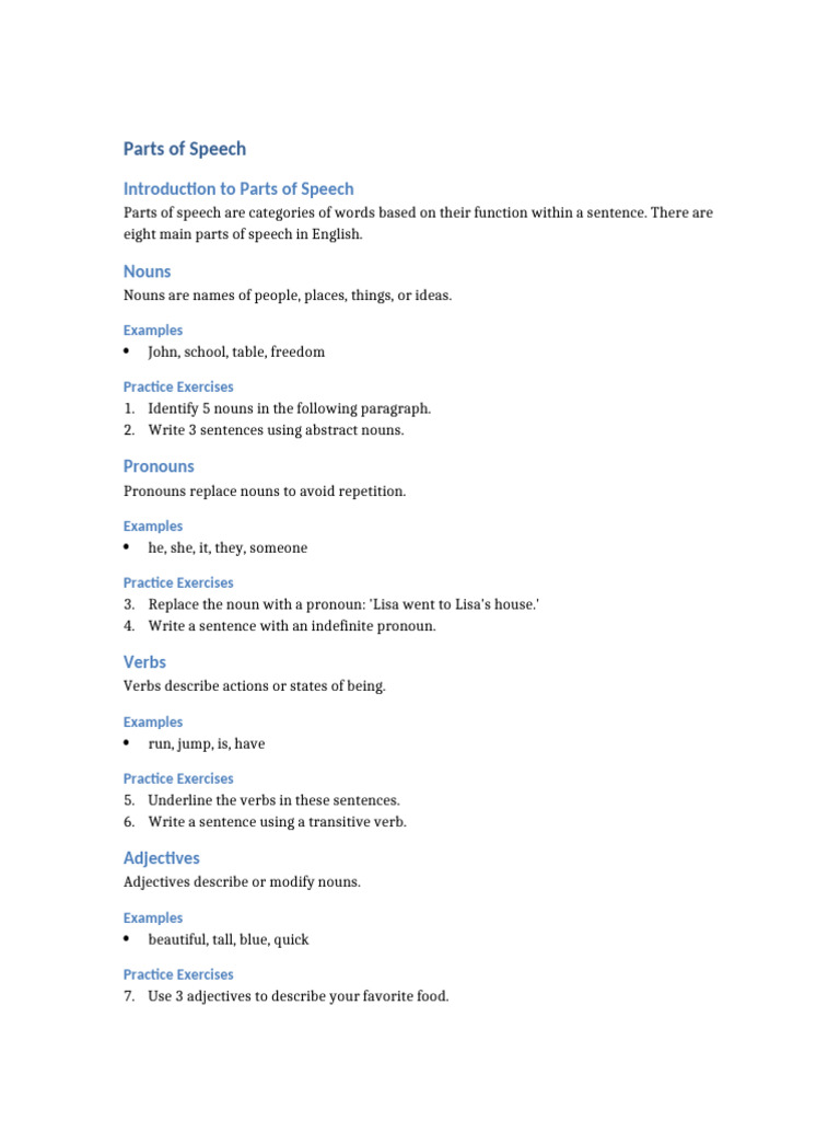Understanding Parts of Speech in English | PDF