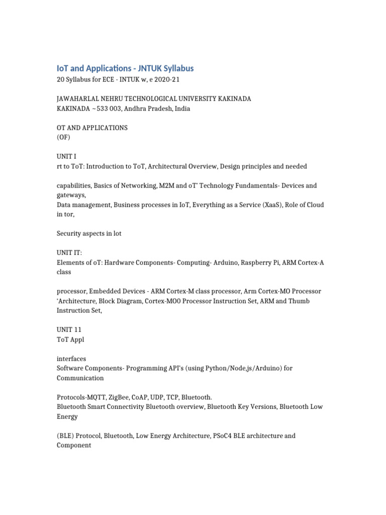 IoT and Applications JNTUK Syllabus | PDF