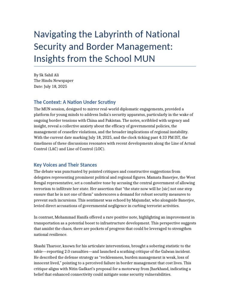 National Security Insights from School MUN | PDF | Pakistan