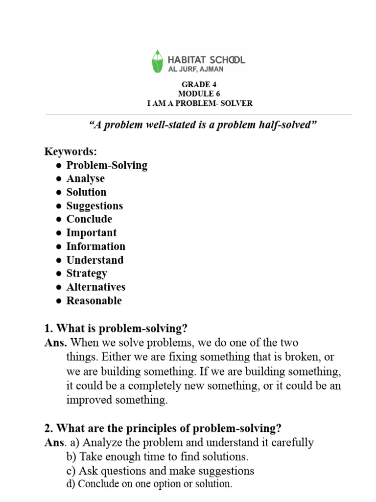 Module - 6 I Am A Problem Solver | PDF