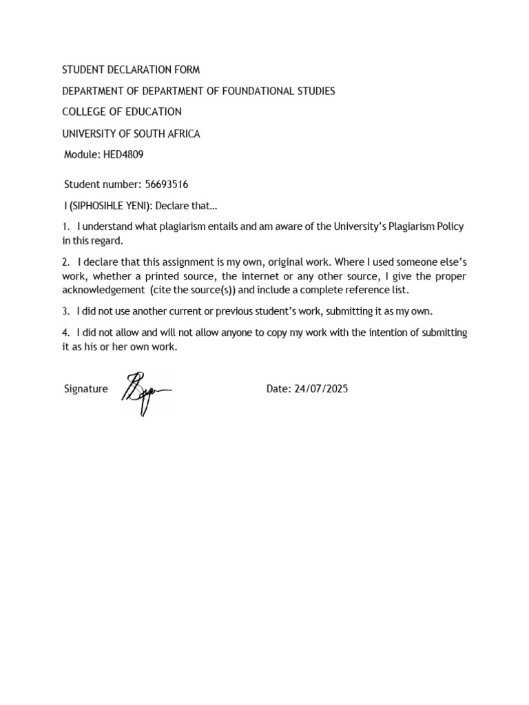 Students Declaration Form (Ass3) | PDF