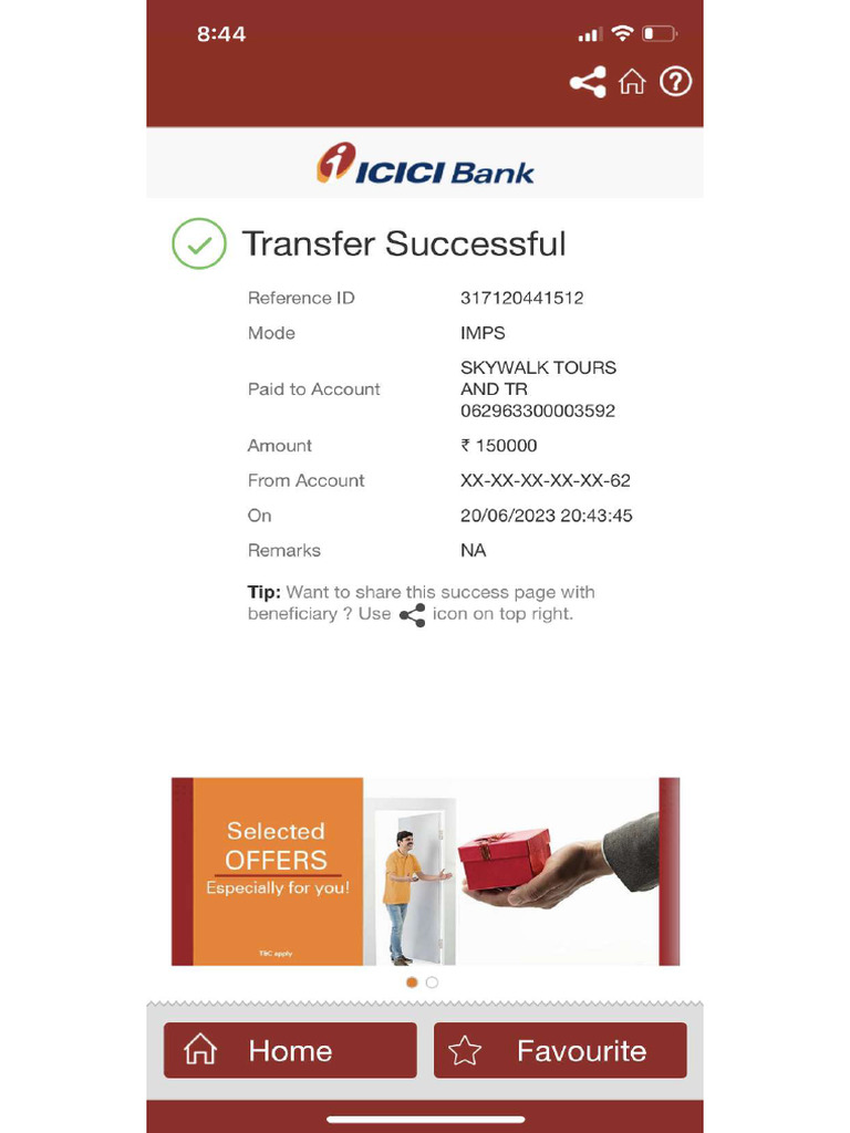 ICICI Transaction Slip | PDF