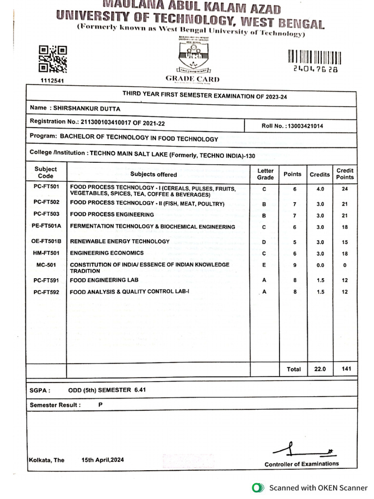 5th Semester Marksheet | PDF