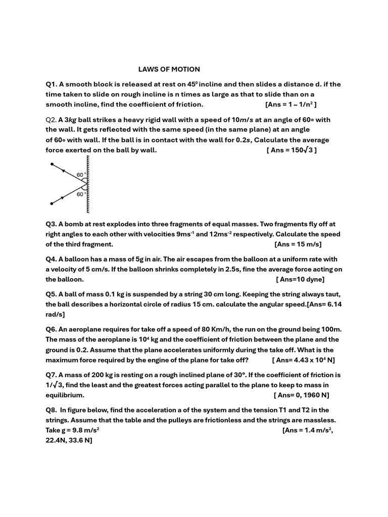 Worksheet - Laws of Motion | PDF | Force | Newton's Laws Of Motion