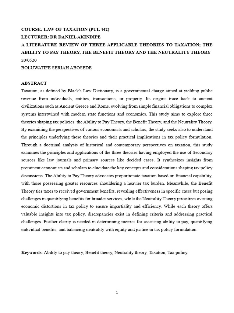 Taxation Theories: Ability, Benefit, Neutrality | PDF | Taxes | Equity ...