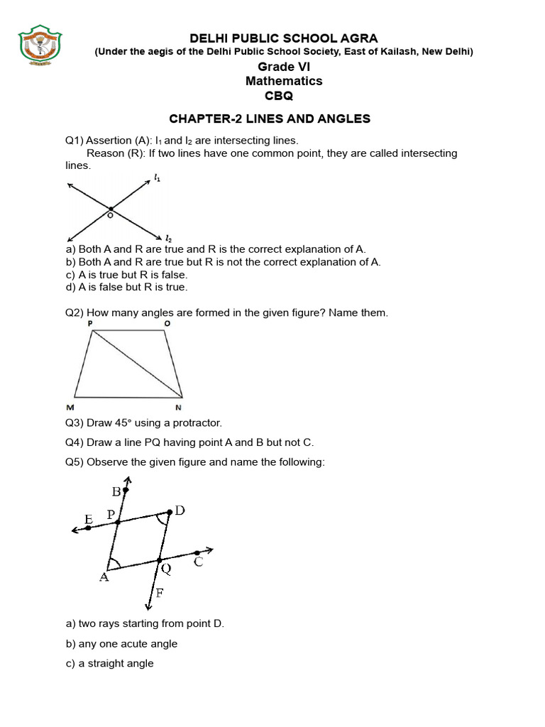 Class 6 Lines and Angles Worksheet | PDF