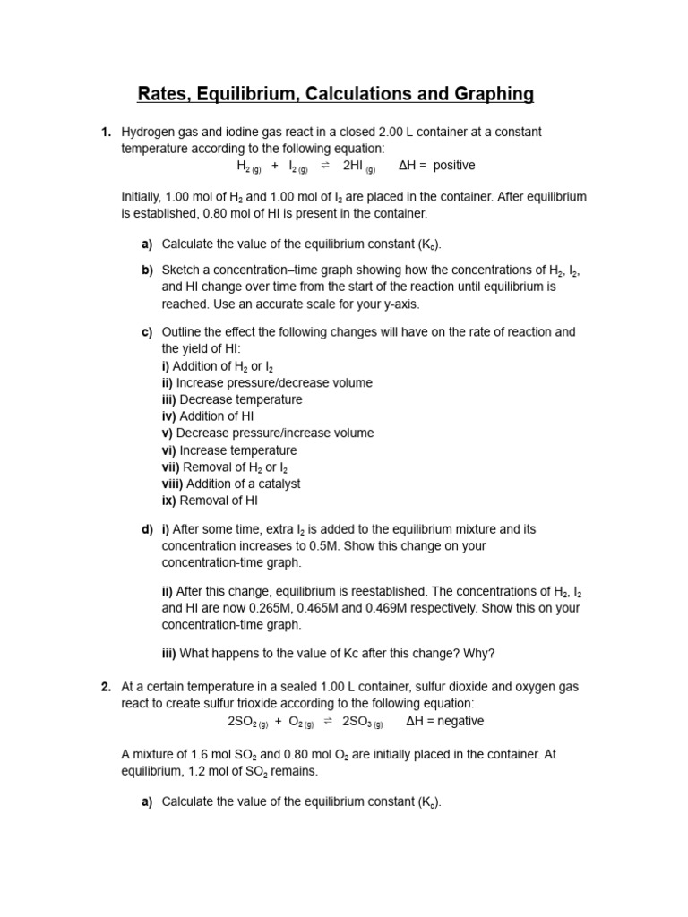 Rates, Equilibrium, Calculations and Graphing | PDF | Chemical ...