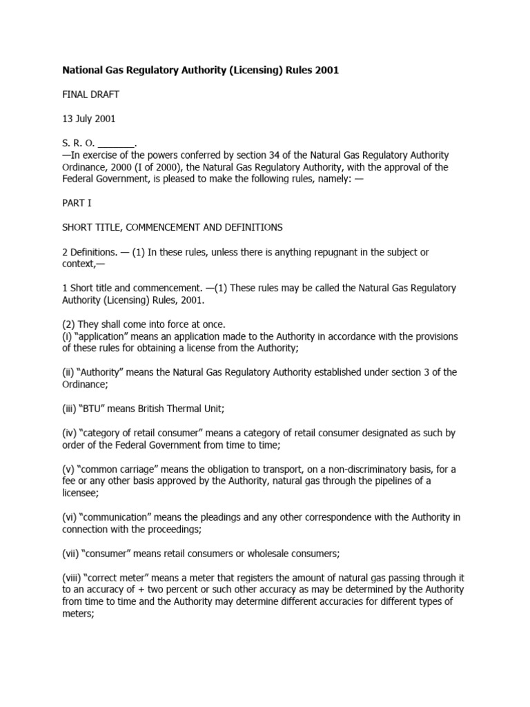 Natural Gas Licensing Rules 2001 | PDF | Natural Gas | License