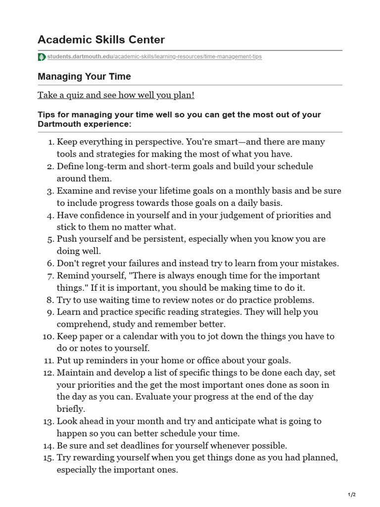 Time Management Tips for Dartmouth Students | PDF