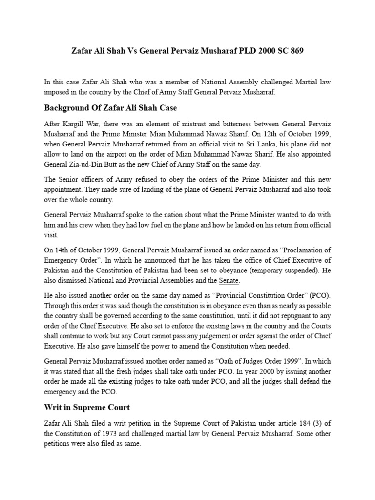 Zafar Ali Shah Vs General Pervaiz Musharaf | PDF | Pervez Musharraf ...
