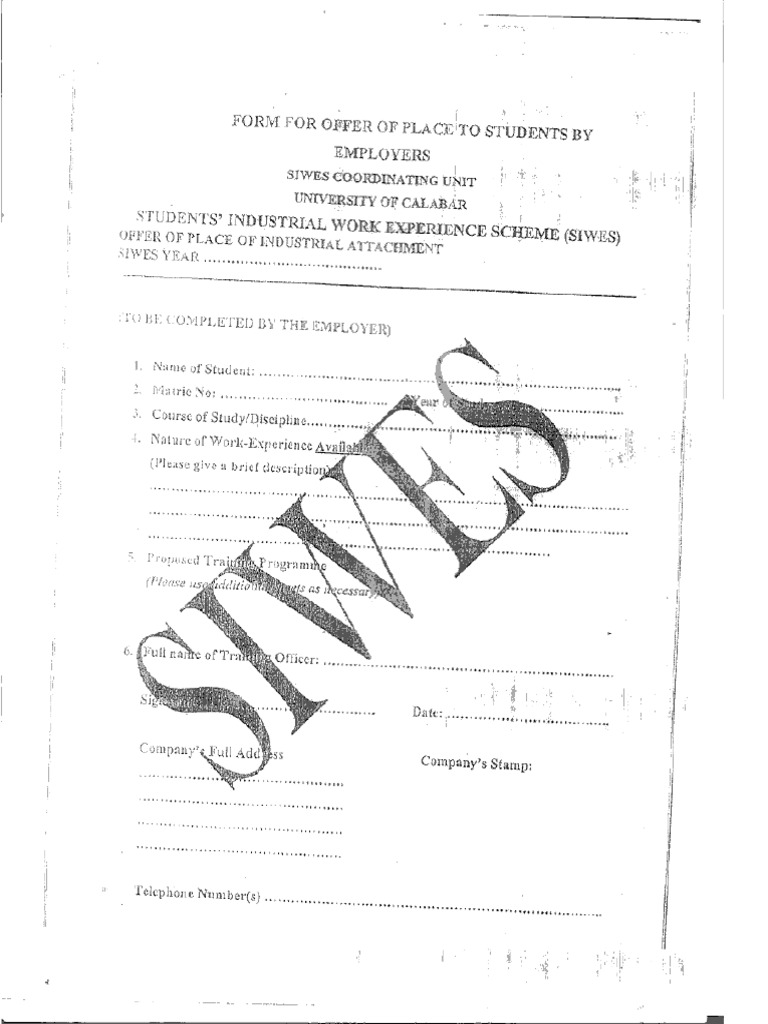 Siwes Form | PDF