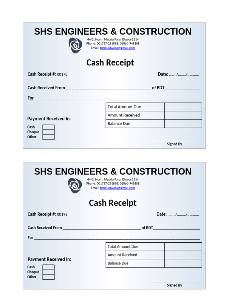 Cash Receipt Template | PDF
