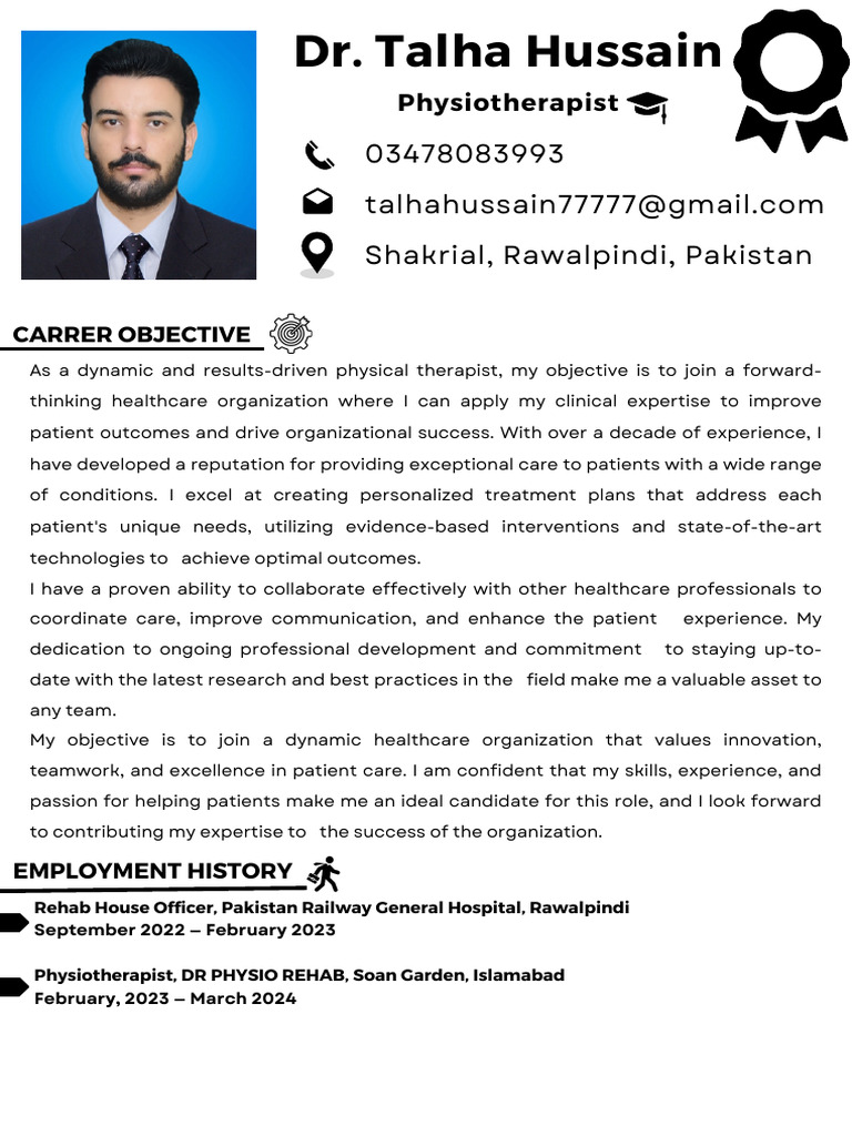 Talha Physiotherapist CV | PDF | Physical Therapy | Health Care