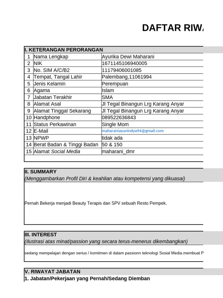 Form Biodata - PTC 2025 | PDF
