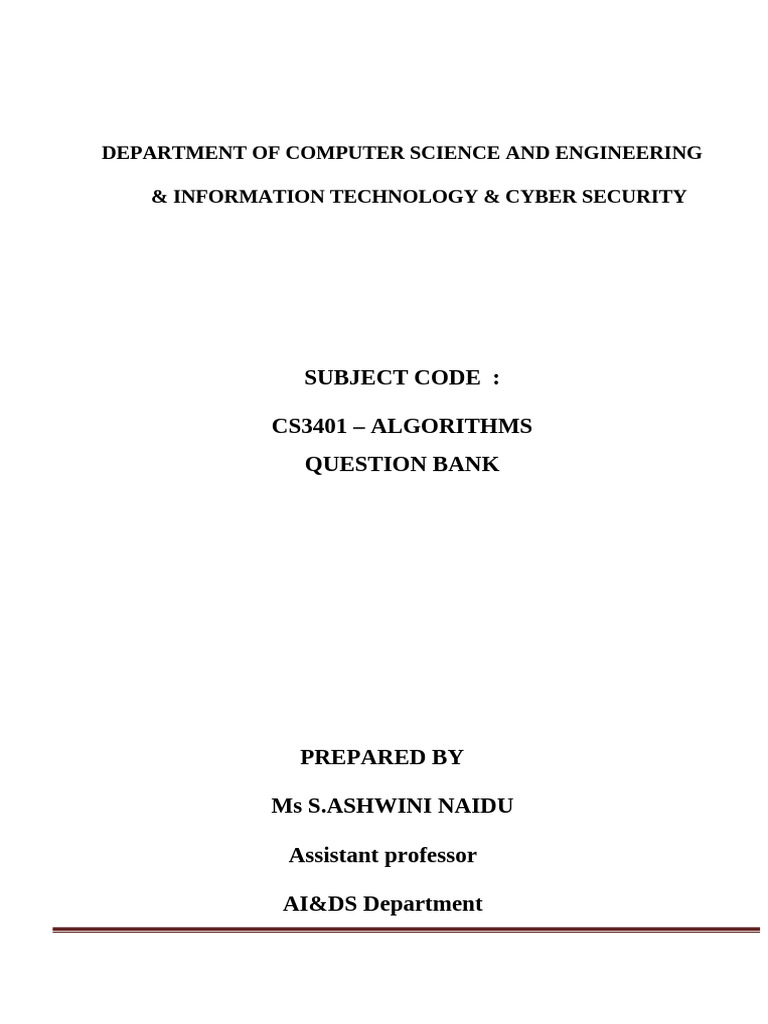 Cs3401-Algorithms Question Bank | PDF | Computational Complexity Theory | Engineering