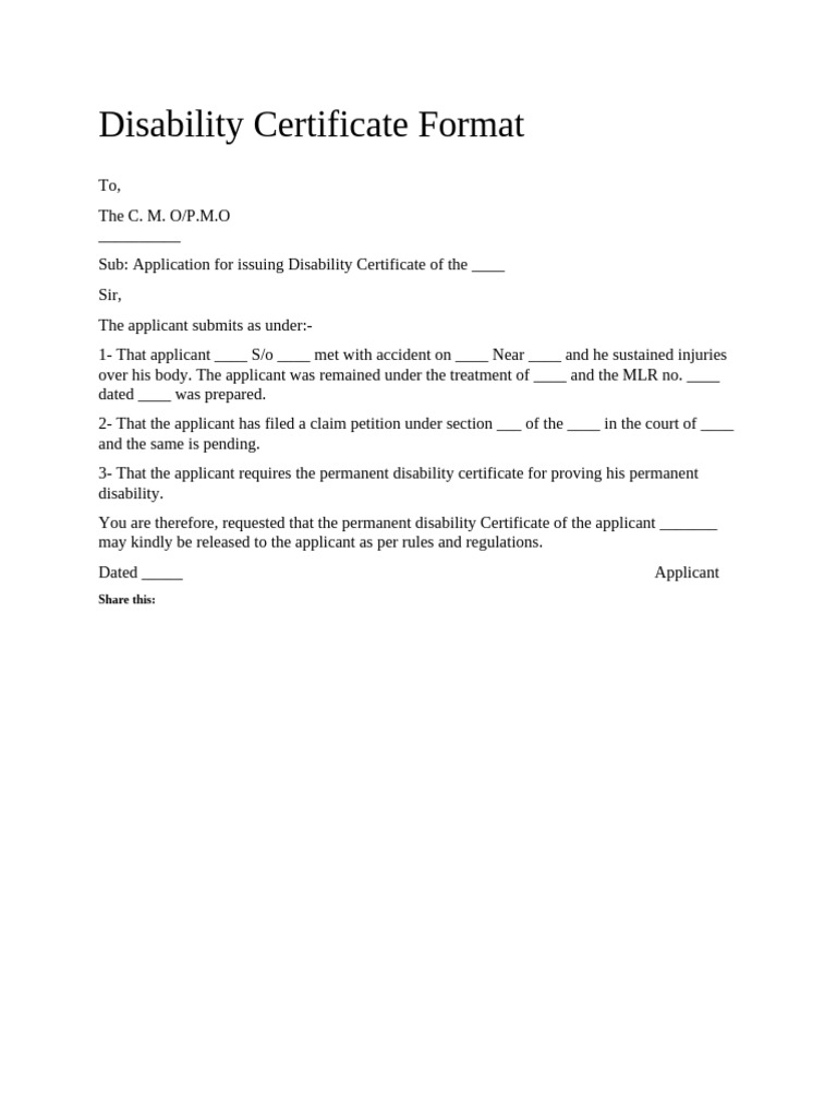 Disability Certificate Application Format | PDF