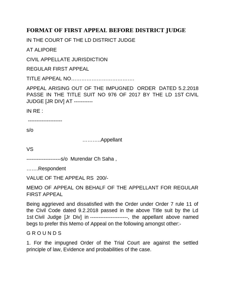 First Appeal Format for District Court | PDF | Constitutional Law ...