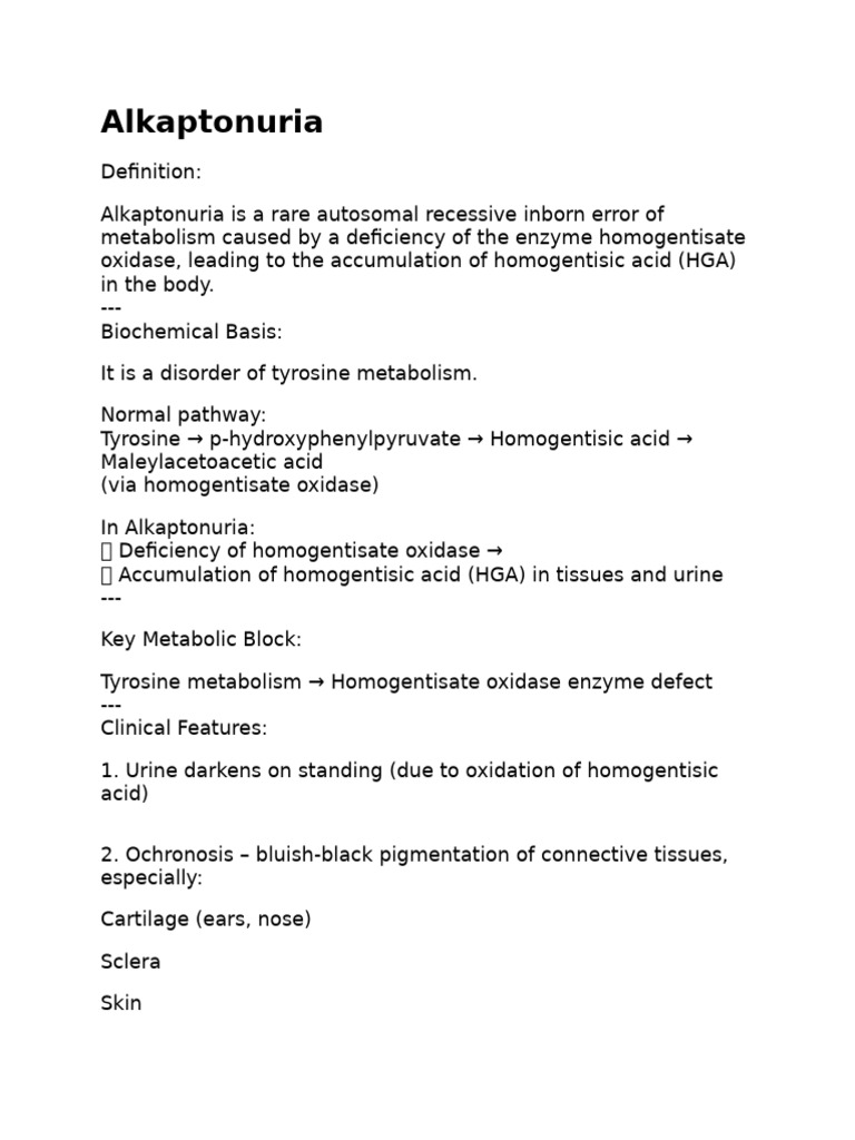 Understanding Alkaptonuria: Causes & Symptoms | PDF