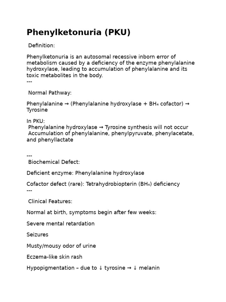 Overview of Phenylketonuria (PKU) | PDF