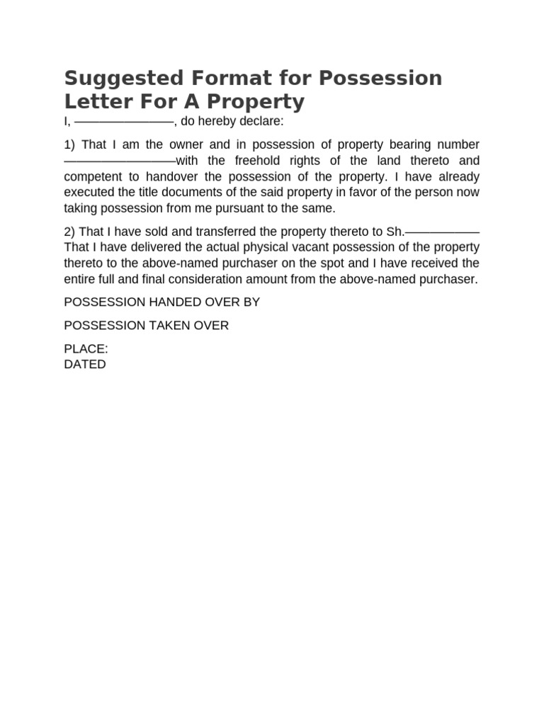 Property Possession Letter Format | PDF